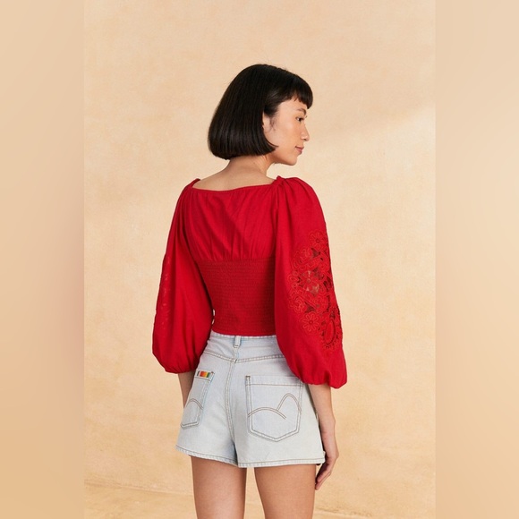 FARM Rio | Tops | Farm Rio Lace Blouse In Red | Poshmark